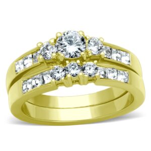 lanyjewelry 1.35ct cz gold ip stainless steel womens wedding/engagement ring set- size 10