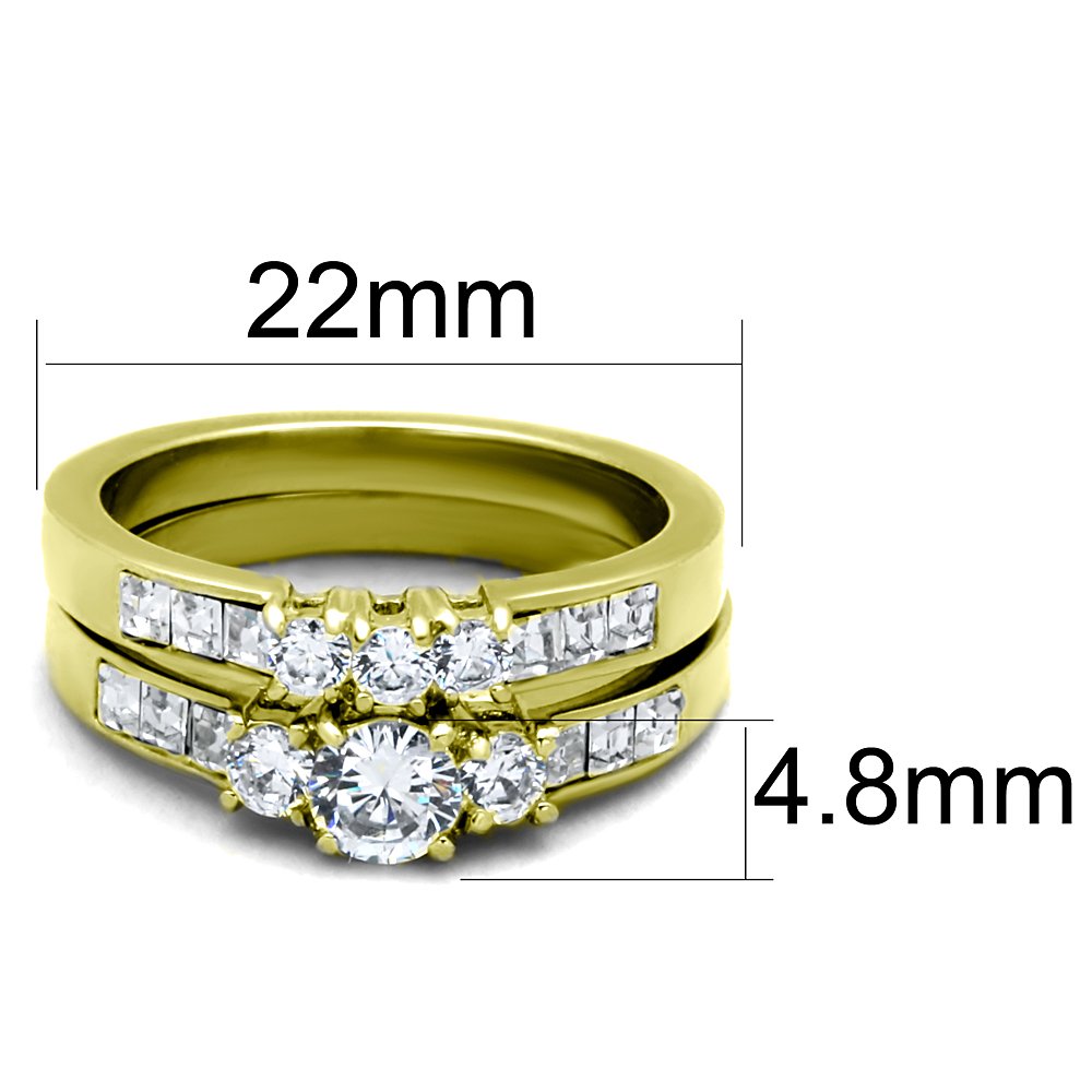 Lanyjewelry 1.35ct CZ Gold IP Stainless Steel WOMENS WEDDING/ENGAGEMENT RING SET- Size 10