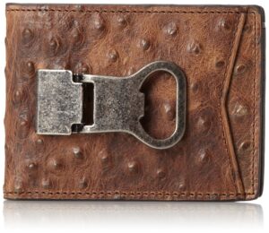 nocona belt co. double bifold money clip ostrich, brown