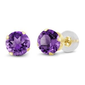 gem stone king 14k yellow gold purple amethyst stud earrings | 0.90 cttw | gemstone birthstone | round 5mm | gold earrings for women