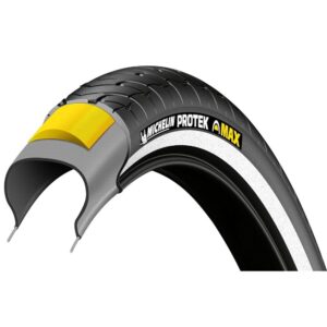 michelin protek max front or rear city bike tire for asphalt and trails, tube type sealing, black sidewall, 700 x 35c