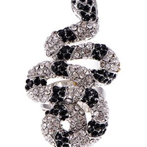 Alilang Womens Adjustable Silver Tone Clear Black Rhinestones Striped Snake Ring