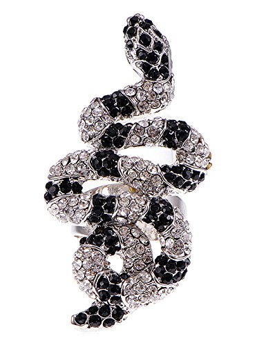 Alilang Womens Adjustable Silver Tone Clear Black Rhinestones Striped Snake Ring