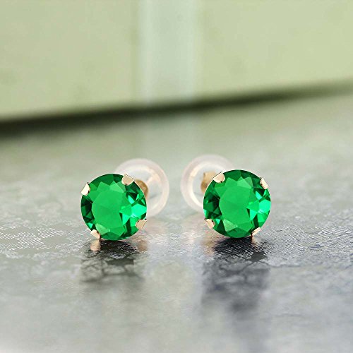 Gem Stone King 14K Gold Gemstone Birthstone Solitaire Stud Earrings | Round 6MM | Gold Earrings for Women