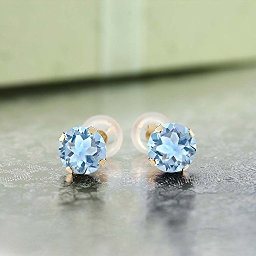 Gem Stone King 14K Gold Gemstone Birthstone Solitaire Stud Earrings | Round 6MM | Gold Earrings for Women