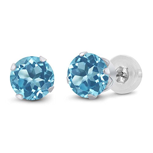 Gem Stone King 14K Gold Gemstone Birthstone Solitaire Stud Earrings | Round 6MM | Gold Earrings for Women