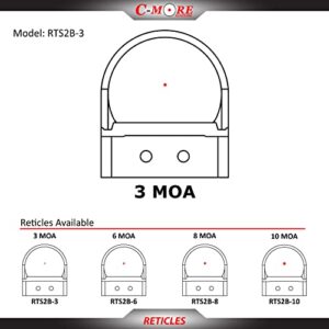 C-MORE Systems Micro Red Dot Sight RTS2B V5 Plus Rail Mount, 3 MOA, 1x Magnification, Made of Aircraft Grade Aluminum, Ultra Bright, All Weather, Waterproof, Lightweight, Matte Black Finish