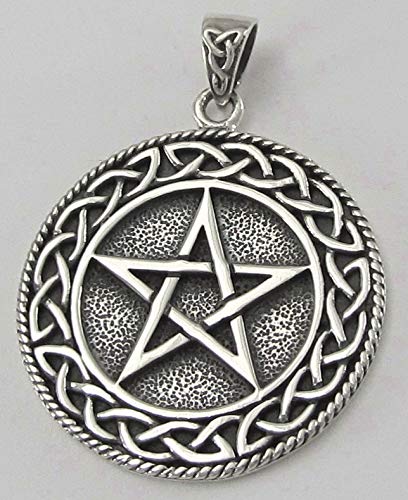 Moonlight Mysteries Celtic Knot Large Pentacle Pendant - .925 Sterling Silver Wiccan Pagan Jewelry for Men and Women (1 1/8" diameter)