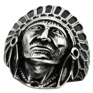 surgical stainless steel biker ring indian chief head 1 3/16 inch wide, size 9.5