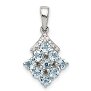 925 sterling silver polished open back rhodium plated diamond and aquamarine pendant necklace measures 24x13mm wide jewelry for women