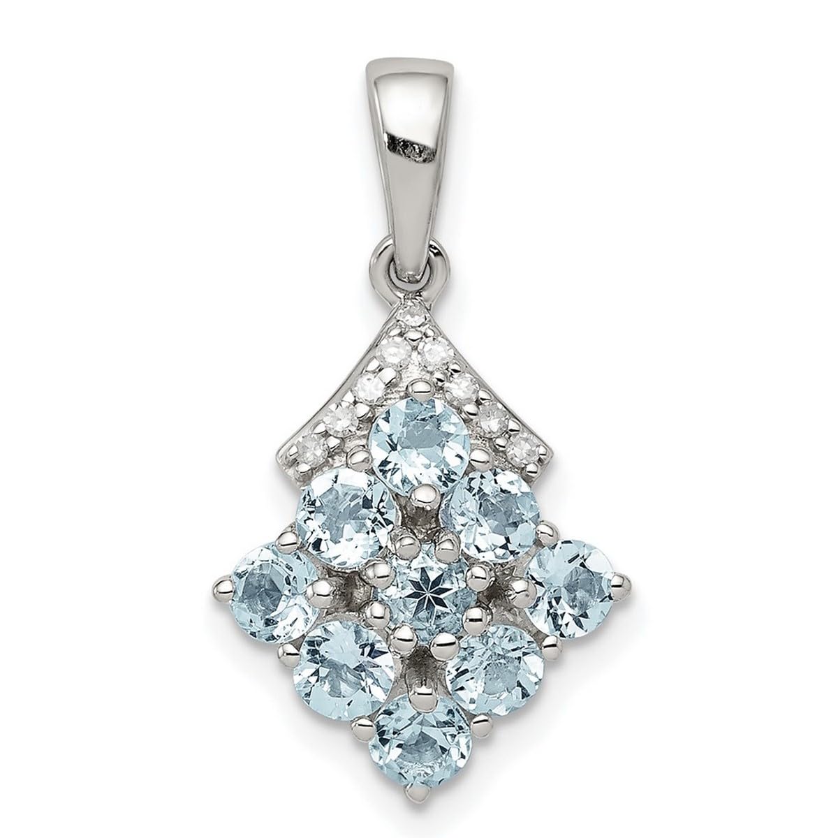 925 Sterling Silver Polished Open back Rhodium Plated Diamond and Aquamarine Pendant Necklace Measures 24x13mm Wide Jewelry for Women