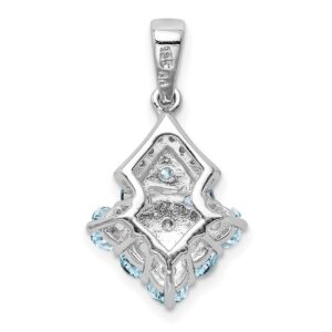 925 Sterling Silver Polished Open back Rhodium Plated Diamond and Aquamarine Pendant Necklace Measures 24x13mm Wide Jewelry for Women