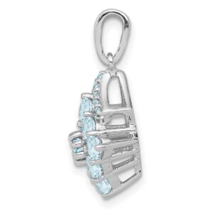 925 Sterling Silver Polished Open back Rhodium Plated Diamond and Aquamarine Pendant Necklace Measures 24x13mm Wide Jewelry for Women