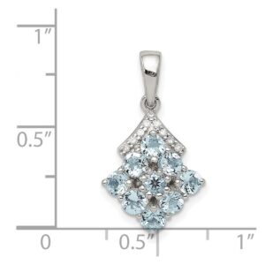 925 Sterling Silver Polished Open back Rhodium Plated Diamond and Aquamarine Pendant Necklace Measures 24x13mm Wide Jewelry for Women