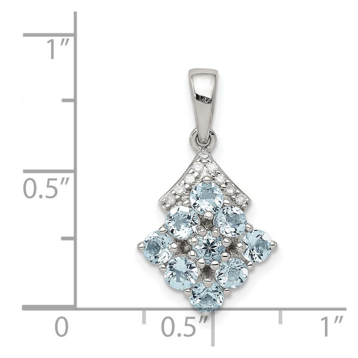 925 Sterling Silver Polished Open back Rhodium Plated Diamond and Aquamarine Pendant Necklace Measures 24x13mm Wide Jewelry for Women