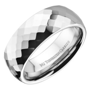 mj metals jewelry tungsten carbide 8mm polished faceted honeycomb pattern comfort fit wedding band ring size 11