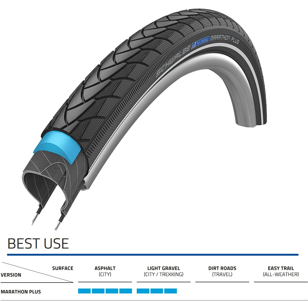 Schwalbe - Marathon Plus Ebike and MTB Wire Clincher Bike Tire | 26 x 1 3/8 | Performance Line | Black/Reflective