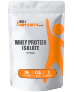 bulksupplements.com whey protein isolate powder - unflavored protein powder, whey isolate protein powder - whey protein powder, gluten free, 30g per serving, 250g (8.8 oz) (pack of 1)