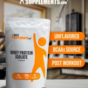 BulkSupplements.com Whey Protein Isolate Powder - Unflavored Protein Powder, Whey Isolate Protein Powder - Whey Protein Powder, Gluten Free, 30g per Serving, 250g (8.8 oz) (Pack of 1)