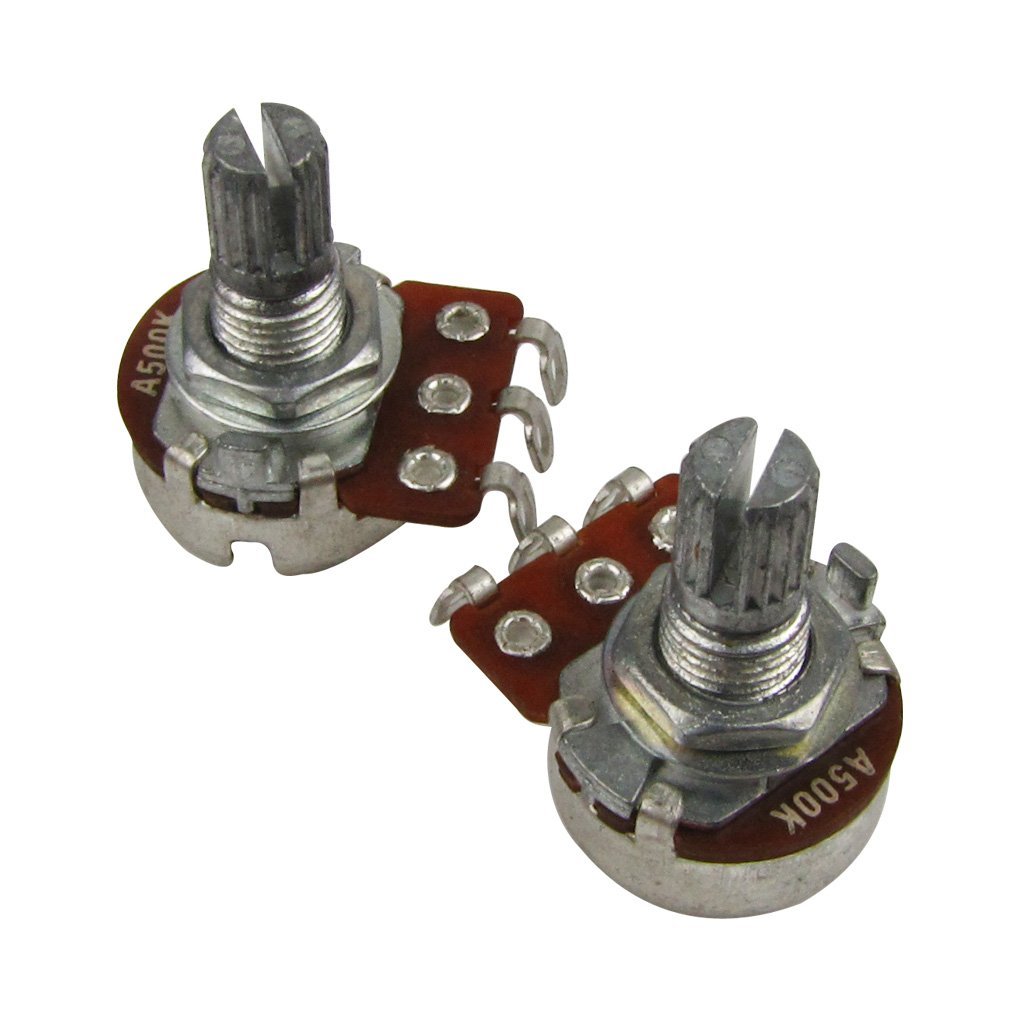 Musiclily 15mm Guitar Mini Size Pots 500K Short Split Shaft Audio Taper Potentiometers for Guitar Bass (Pack of 2)