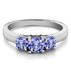 Gem Stone King 925 Sterling Silver Blue Tanzanite Engagement Ring | 1.06 Cttw | Round 5MM and 4MM | Gemstone Birthstone | 3 Stone Wedding Engagement Anniversary Promise Ring For Women (Size 8)