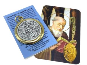 hand made st benedict jubilee exorcism medal 1.5 inch two tone with prayer card/mrt/medal pendant/medalla de san benito en dos tonos con tarjetita de oracion