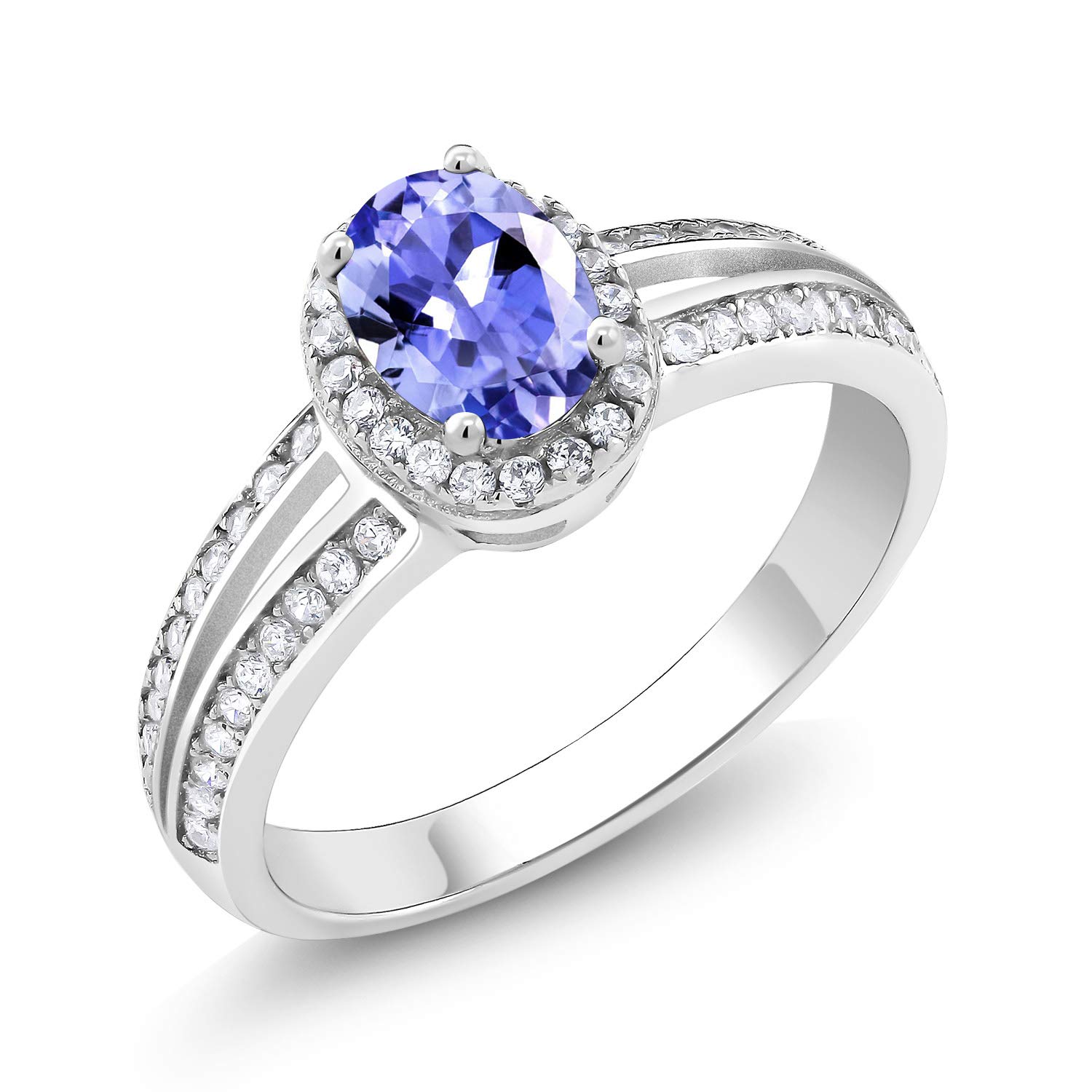 Gem Stone King 925 Sterling Silver Blue Tanzanite Women Ring (1.05 Cttw, Gemstone Birthstone, Oval 7X5MM, Available in size 5, 6, 7, 8, 9)