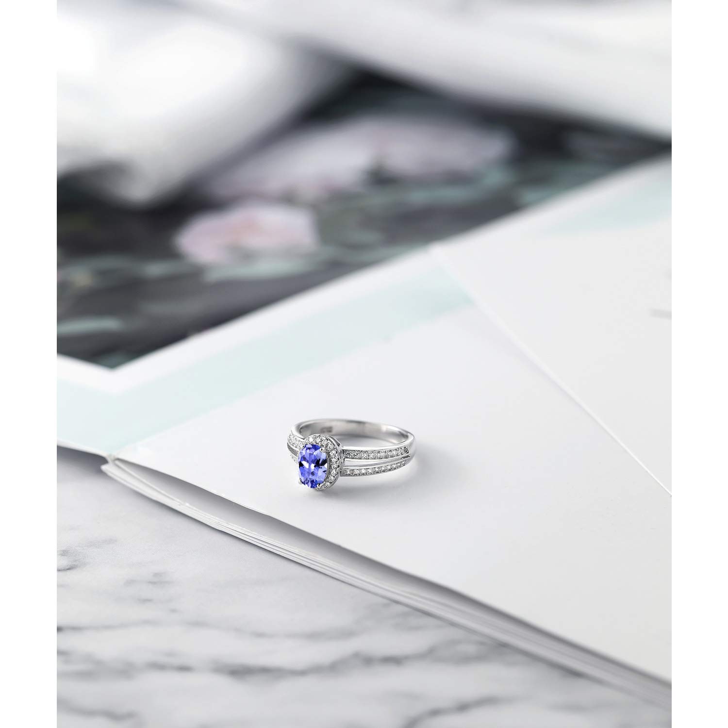 Gem Stone King 925 Sterling Silver Blue Tanzanite Women Ring (1.05 Cttw, Gemstone Birthstone, Oval 7X5MM, Available in size 5, 6, 7, 8, 9)