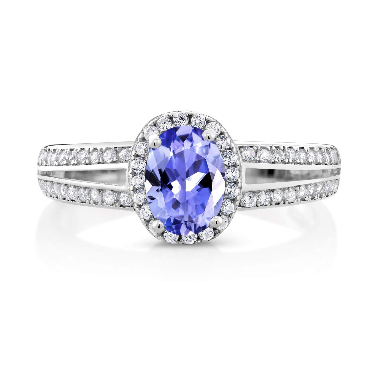 Gem Stone King 925 Sterling Silver Blue Tanzanite Women Ring (1.05 Cttw, Gemstone Birthstone, Oval 7X5MM, Available in size 5, 6, 7, 8, 9)