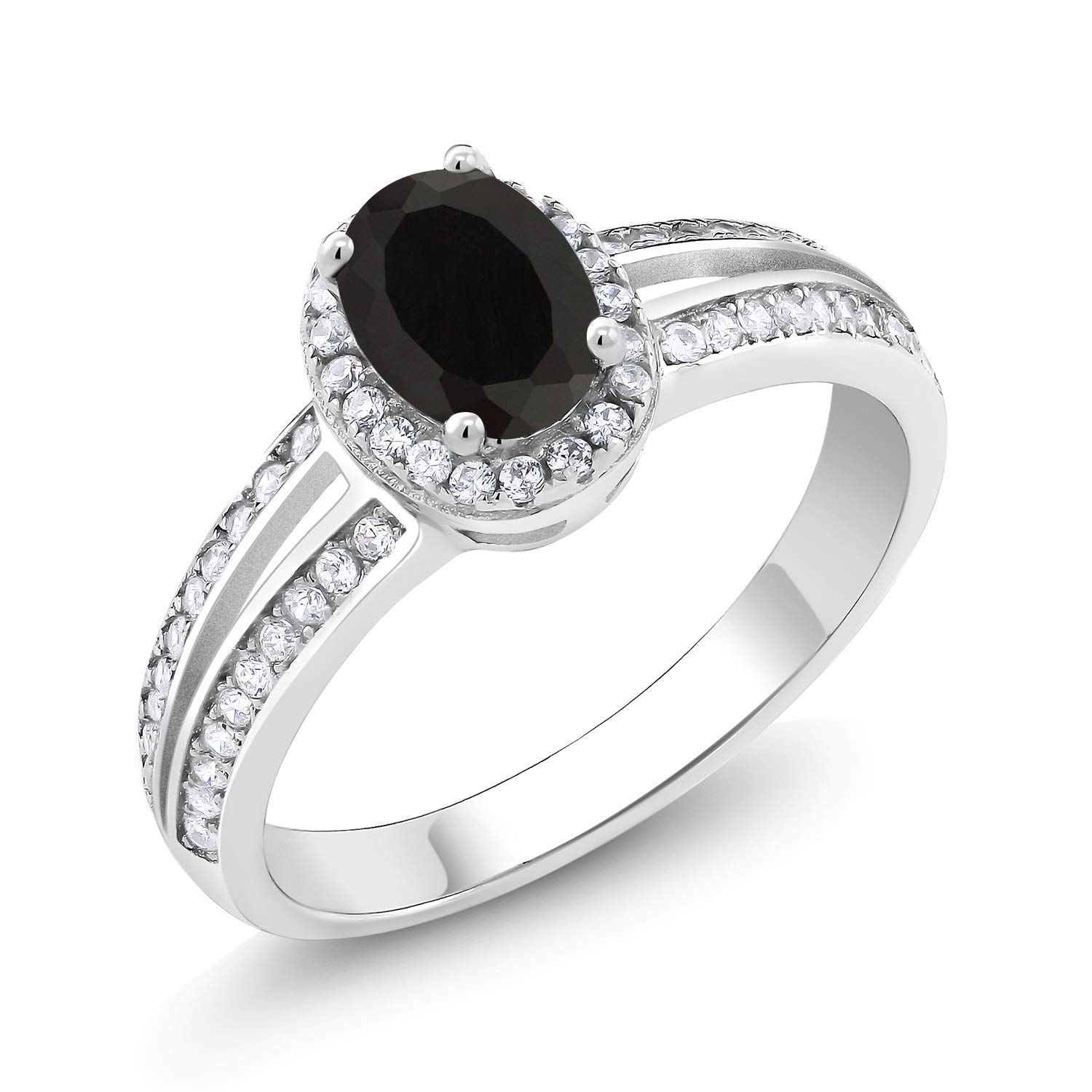 Gem Stone King 925 Sterling Silver Black Onyx Ring | 0.99 Cttw | Oval 7X5MM | Gemstone Birthstone | Wedding Engagement Anniversary Promise Ring For Women | Available In Size 5, 6, 7, 8, 9