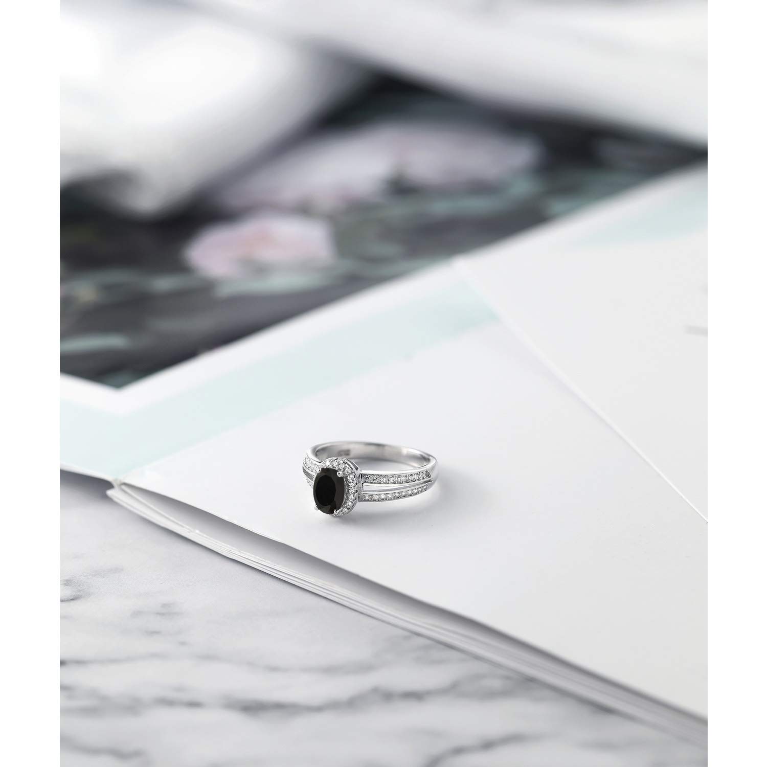 Gem Stone King 925 Sterling Silver Black Onyx Ring | 0.99 Cttw | Oval 7X5MM | Gemstone Birthstone | Wedding Engagement Anniversary Promise Ring For Women | Available In Size 5, 6, 7, 8, 9