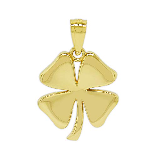 Gold Four Leaf Clover Charm - 10 Karat Solid Gold - Shamrock Pendant - Good Luck Charm Necklace - Irish Shamrock (Style 1)