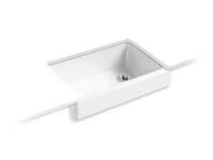 kohler 5826-0 whitehaven farmhouse self-trimming undermount single-bowl sink with short apron, 33 inch, white