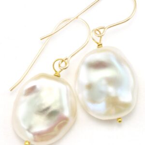 Spyglass Designs 14k Gold Filled Freshwater Cultured Pearl Earrings Baroque Button White Large Luster Drops