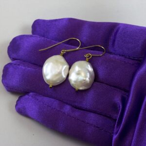 Spyglass Designs 14k Gold Filled Freshwater Cultured Pearl Earrings Baroque Button White Large Luster Drops