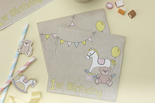 Ginger Ray 1st Party Paper Napkins Rock a Bye Baby First Birthday, 16 Pack