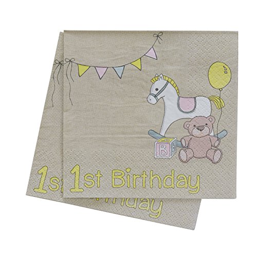 Ginger Ray 1st Party Paper Napkins Rock a Bye Baby First Birthday, 16 Pack