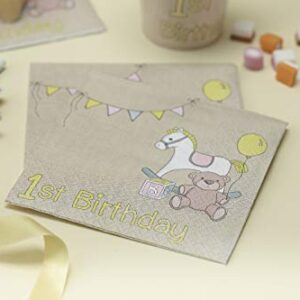 Ginger Ray 1st Party Paper Napkins Rock a Bye Baby First Birthday, 16 Pack