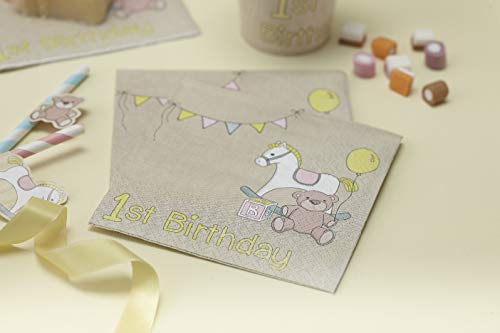 Ginger Ray 1st Party Paper Napkins Rock a Bye Baby First Birthday, 16 Pack