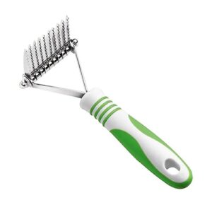 andis 66050 de-matting rake with 10 blades - grooming brush with safety edges & promotes healthy skin & coat - non-slip handle, de-shedding & perfect for long-haired breeds, green, 7.5", 1 pack