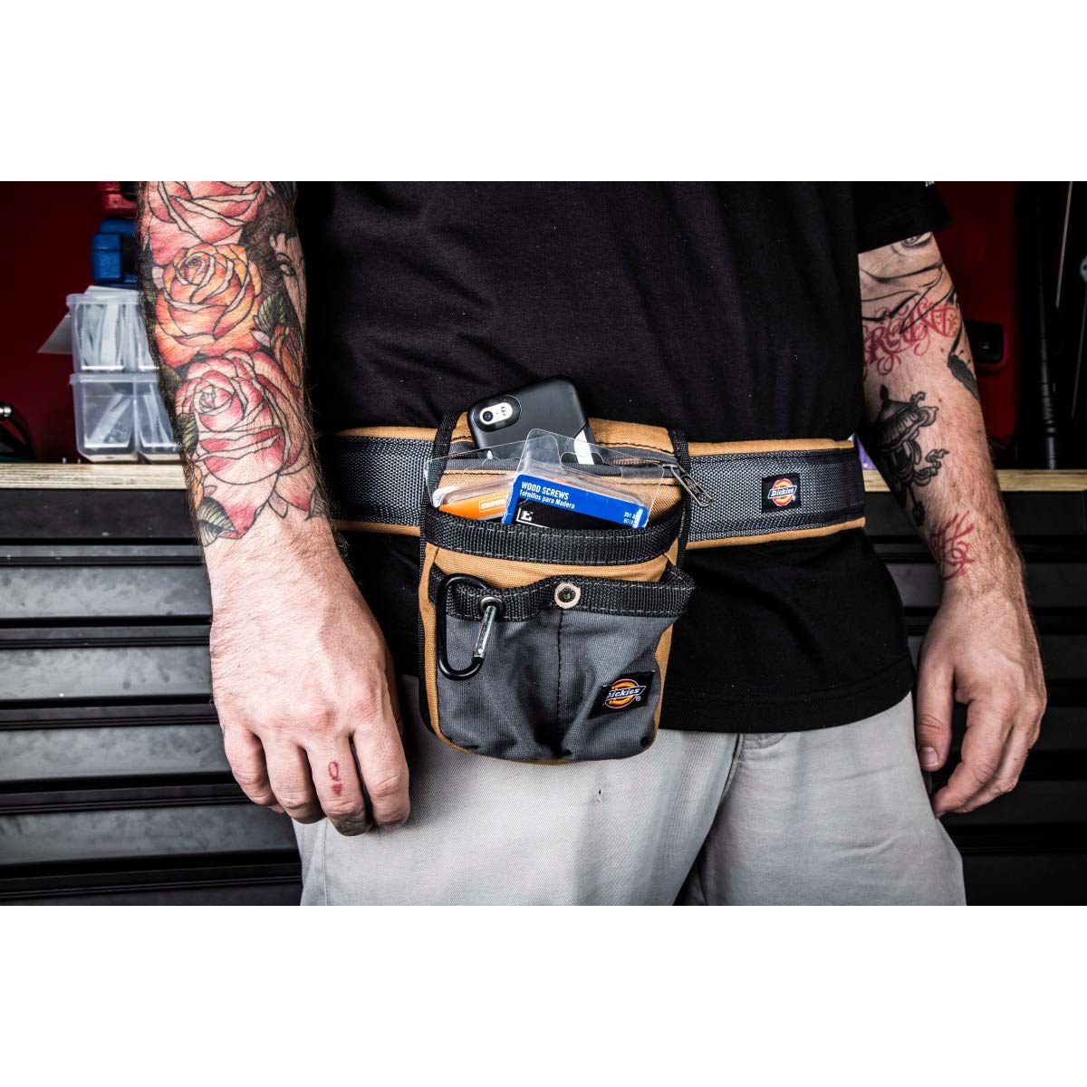 Dickies Heavy-Duty Padded Work Belt for Contractors, Quick-Release Buckle, Adjustable, 3-Inch Width, Holds Most Tool Belt Pouches, Grey/Tan