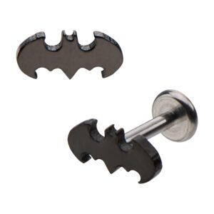 dc comics unisex batman cut-out logo black pvd plated internally threaded labret