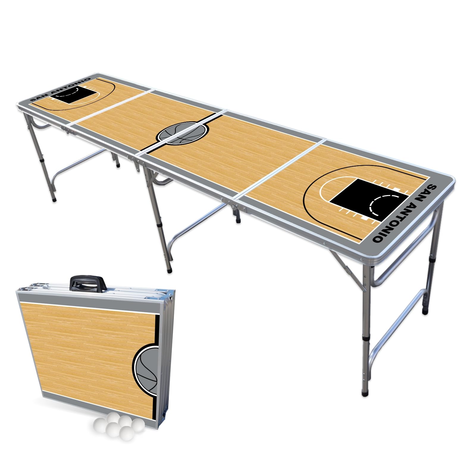 8-Foot Professional Beer Pong Table - San Antonio Basketball Court