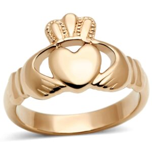 eternal sparkles women's claddagh celtic irish fashion comfort statement love ring in rose gold stainless steel- rose gold