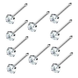 l & l nation clear cz 925 sterling silver bendable nose ring with 1.2mm prong round setting ball ended 3/8" 10 pcs set