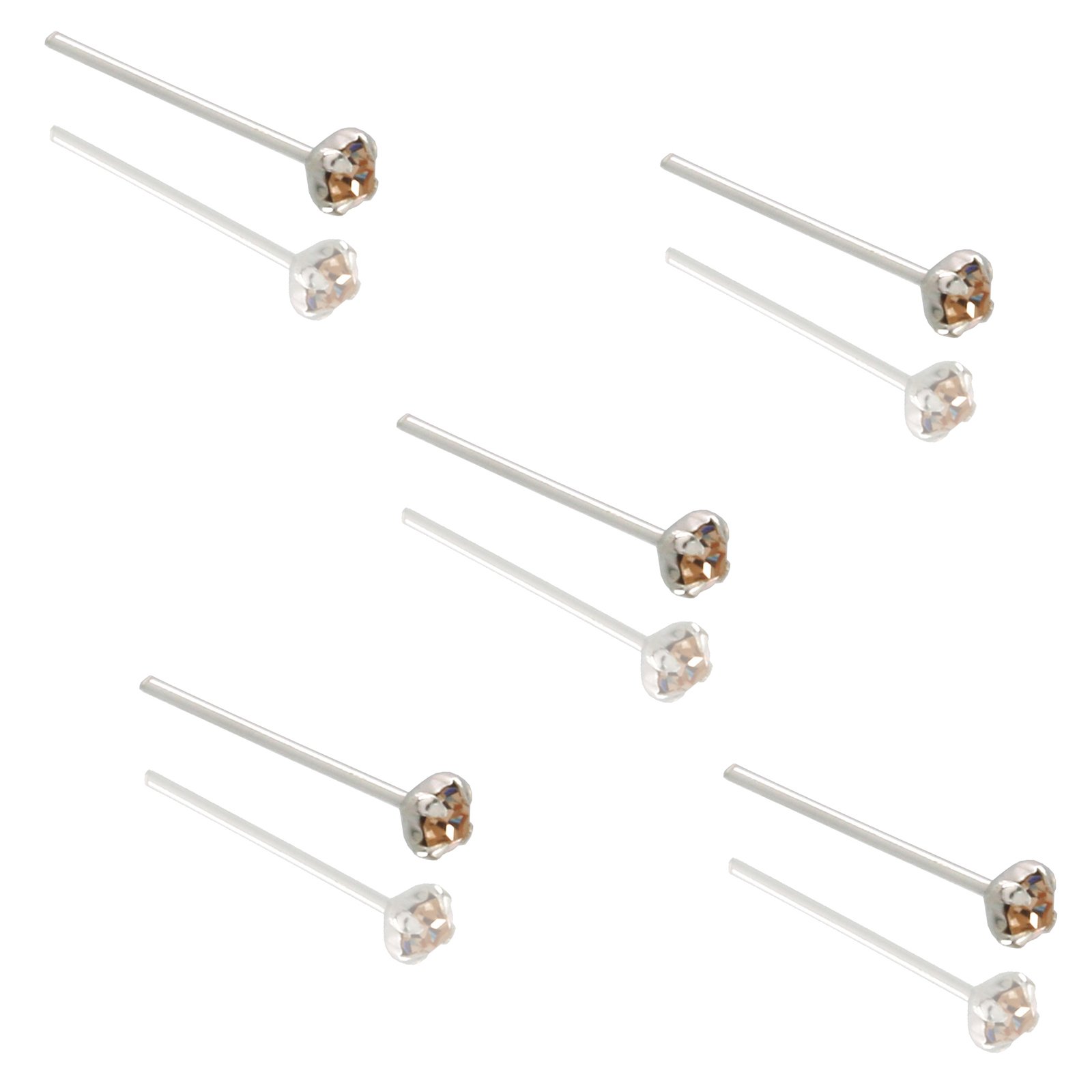 L & L Nation Peach Cz 925 Sterling Silver Nose Ring 1.2mm Prong Setting Straight Ended 10 Pcs Lot