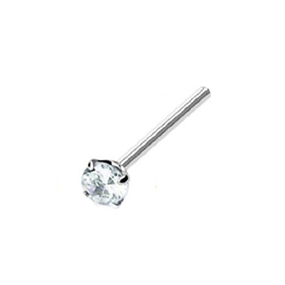 L & L Nation Clear Cz 925 Sterling Silver Nose Ring with 1.2mm Prong Setting Straight Ended Cz - 1/2" Long 10 Piece Lot