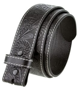 engraved tooled leather genuine full grain western floral belt strap 1-1/2" wide (black, 38)