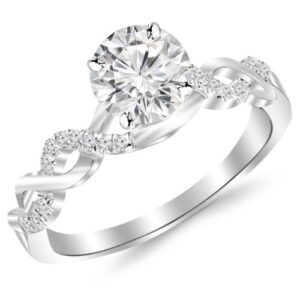 houston diamond district 0.88 carat twisting infinity gold and diamond split shank pave set diamond engagement ring 14k white gold with a 0.75 carat i-j i2 center