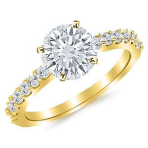 1.43 carat classic prong set diamond engagement ring 14k yellow gold with a 1 carat j-k i2 round brilliant cut/shape center